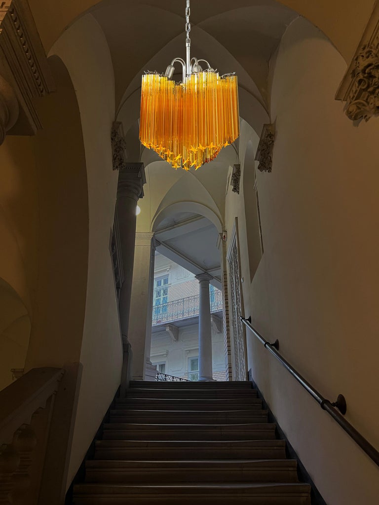 Sophisticated Modern Quadriedri Glass Chandeliers, 60 Amber Prism ...