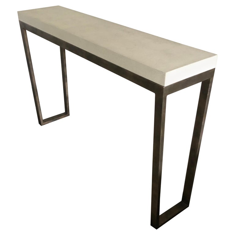 Sophisticated Narrow Iron and Faux Leather Wrapped Console Table at 1stDibs