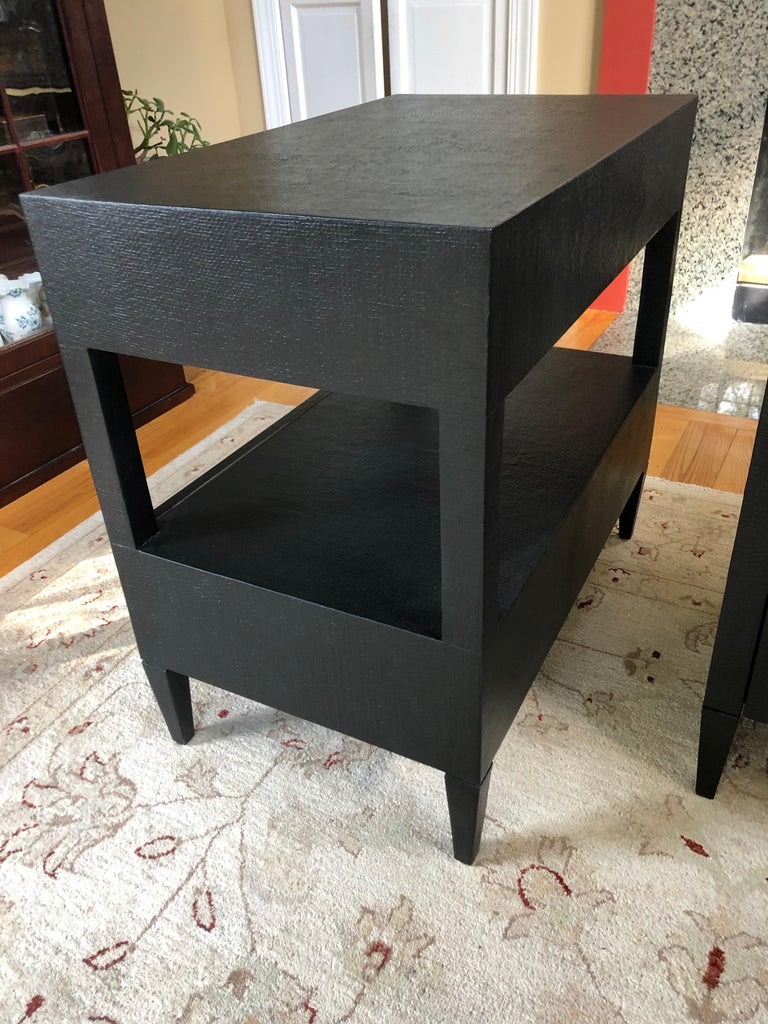 Sophisticated Pair of Two-Drawer Raffia Wrapped Black Nightstands End ...