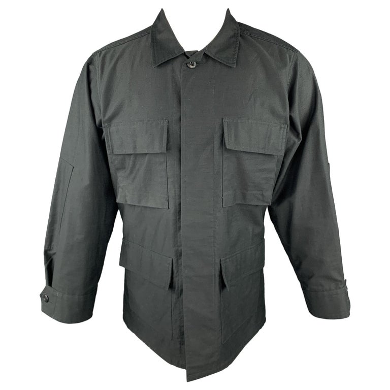SOPHNET Size M Black Cotton Hidden Placket Flap Pockets Jacket at 1stDibs