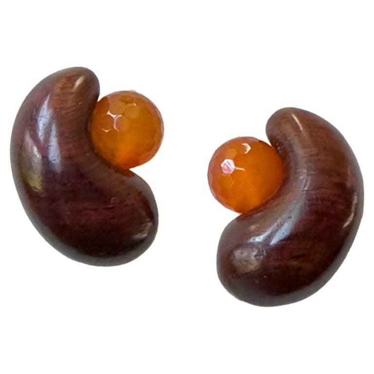 Sorab and Roshi Cashew Earrings in Rosewood and Carnelian For Sale at ...