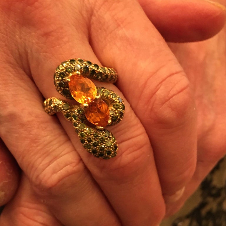 Sorab and Roshi Gold, Orange Sapphire and Green Garnet Snake Ring at ...