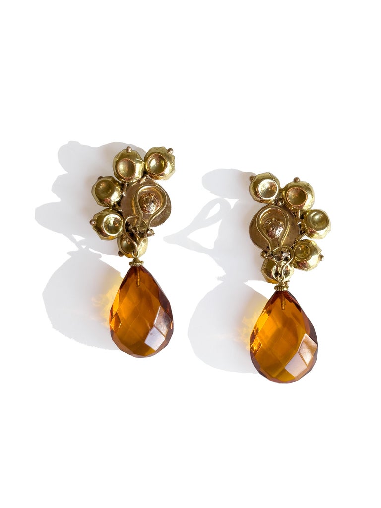 Sorab and Roshi Golden Bubble Earrings with Amber Drop For Sale at 1stDibs