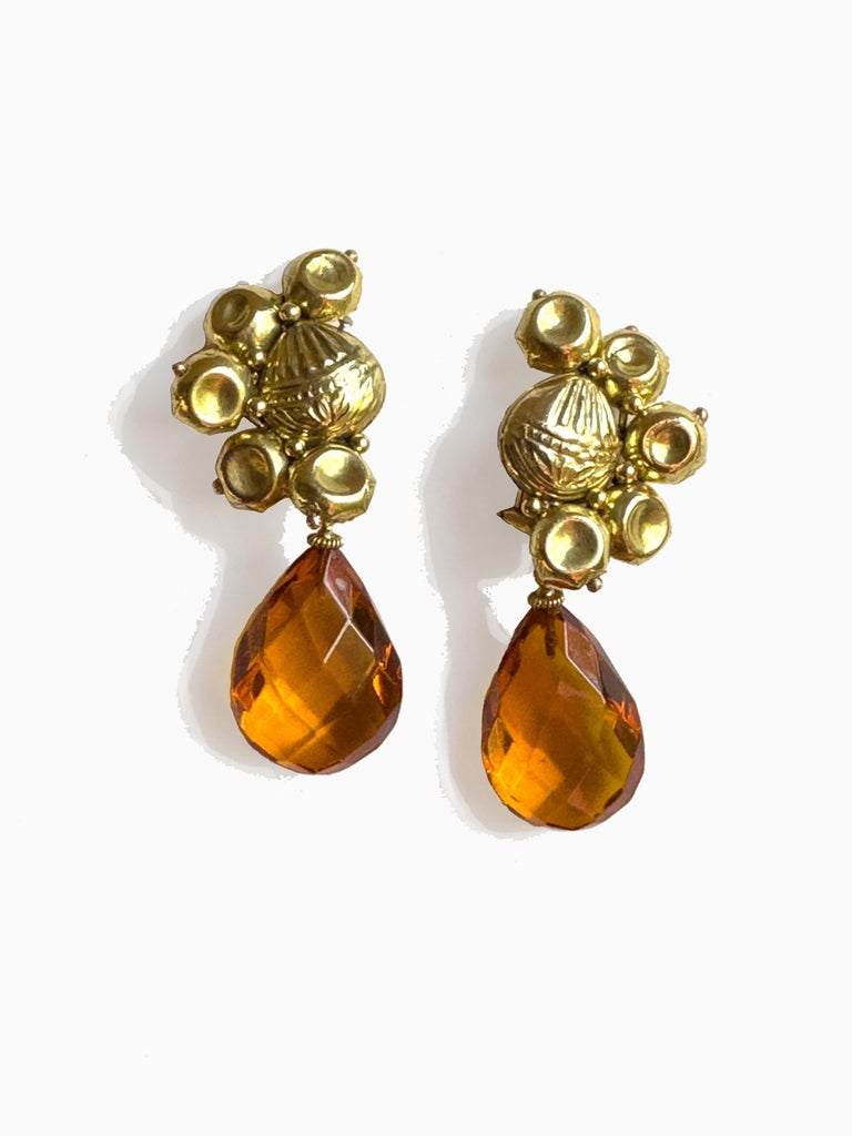 Sorab and Roshi Golden Bubble Earrings with Amber Drop For Sale at 1stDibs