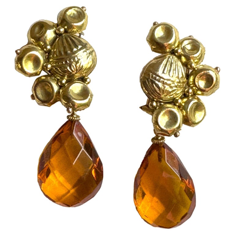 Sorab and Roshi Golden Bubble Earrings with Amber Drop For Sale at 1stDibs