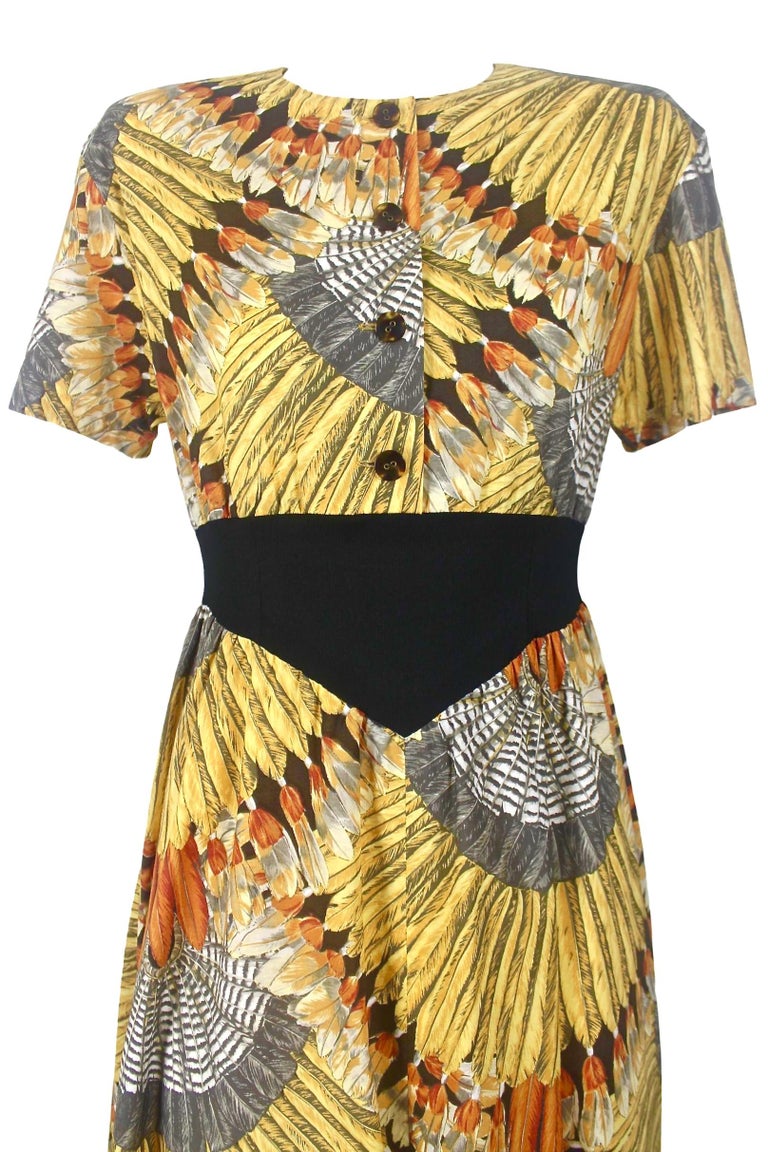 Sorelle Fontana Feather Print Dress For Sale at 1stDibs
