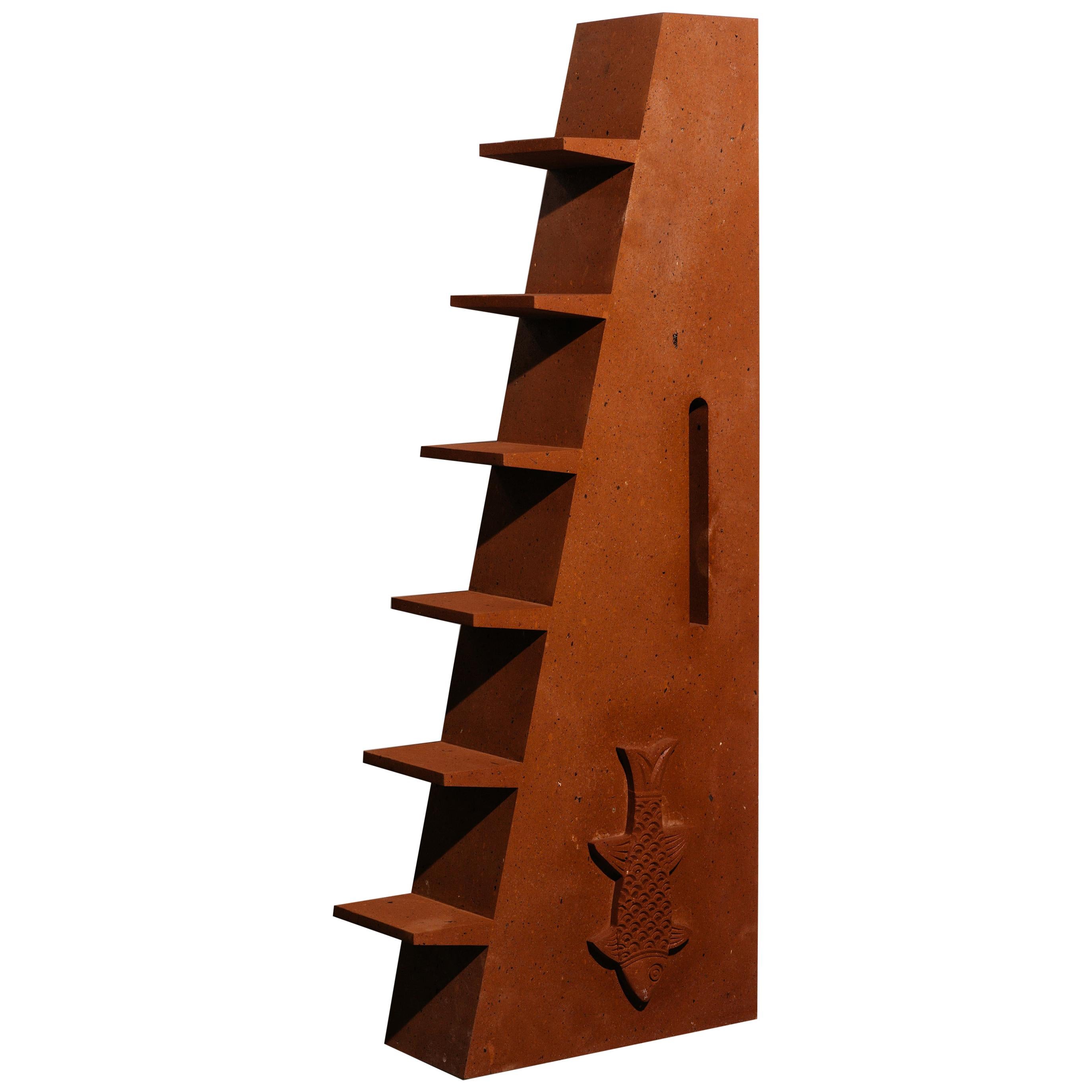 Sculptural Freestanding Floor Shelf in Red Tuff For Sale at 1stDibs