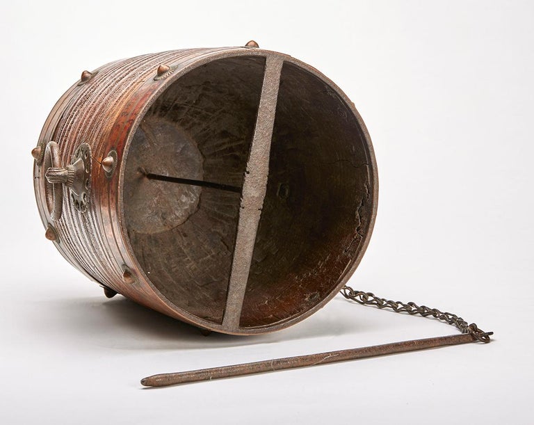South Indian Antique Metal Clad Wood Rice Bucket For Sale at 1stDibs