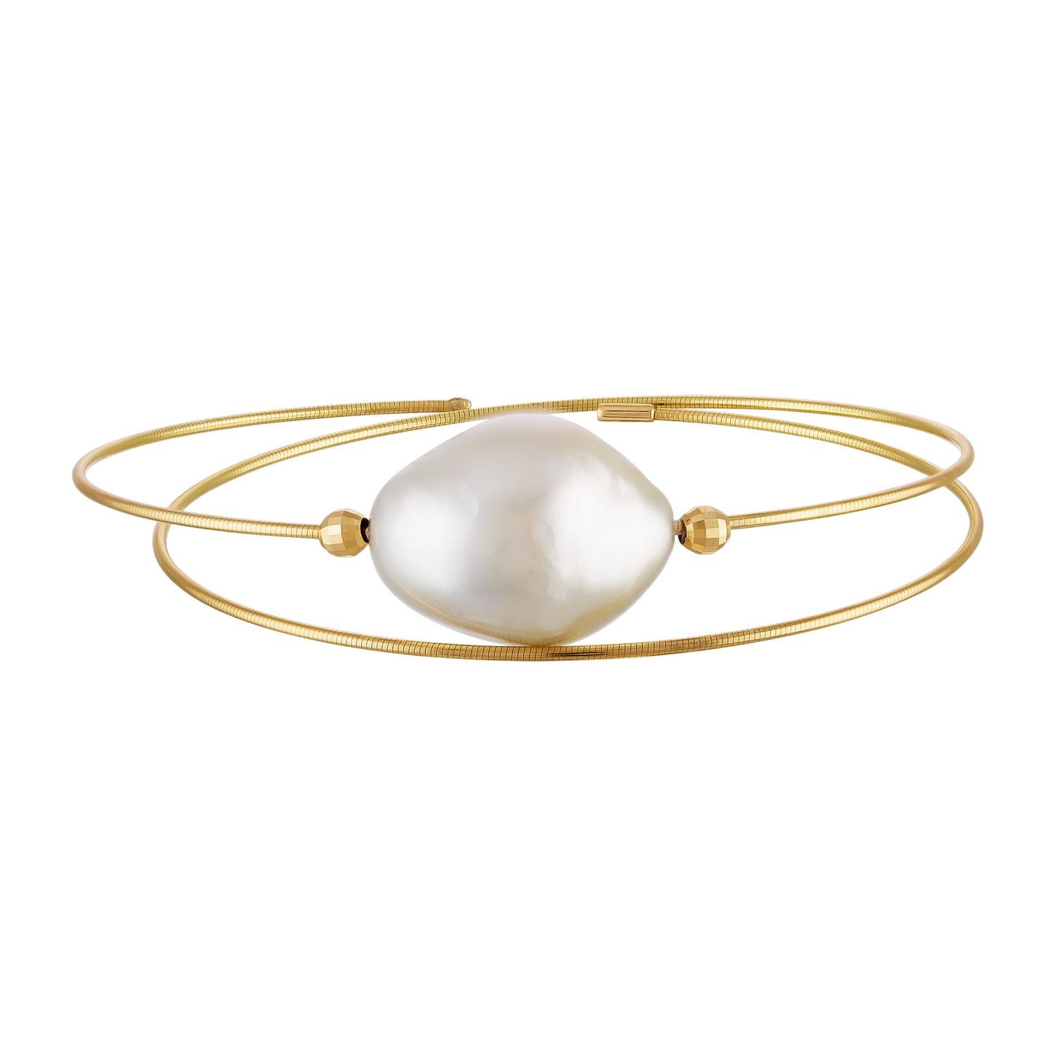 South Sea Baroque Cultured Pearl and 18 Karat Gold Wire Bangle For Sale ...