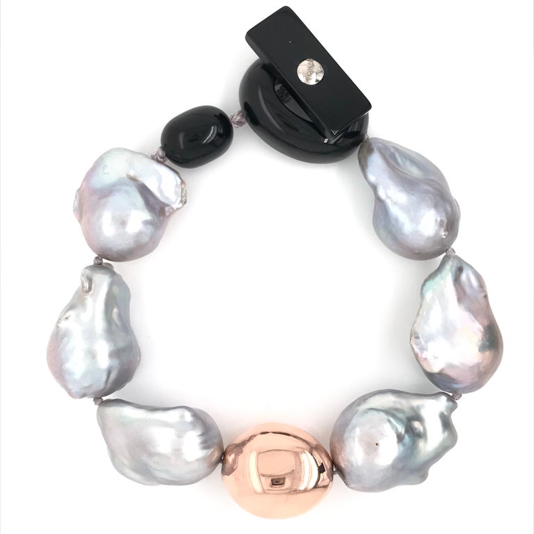 South Sea Baroque Pearl and Rose Gold with Bakelite Security Clasp at ...