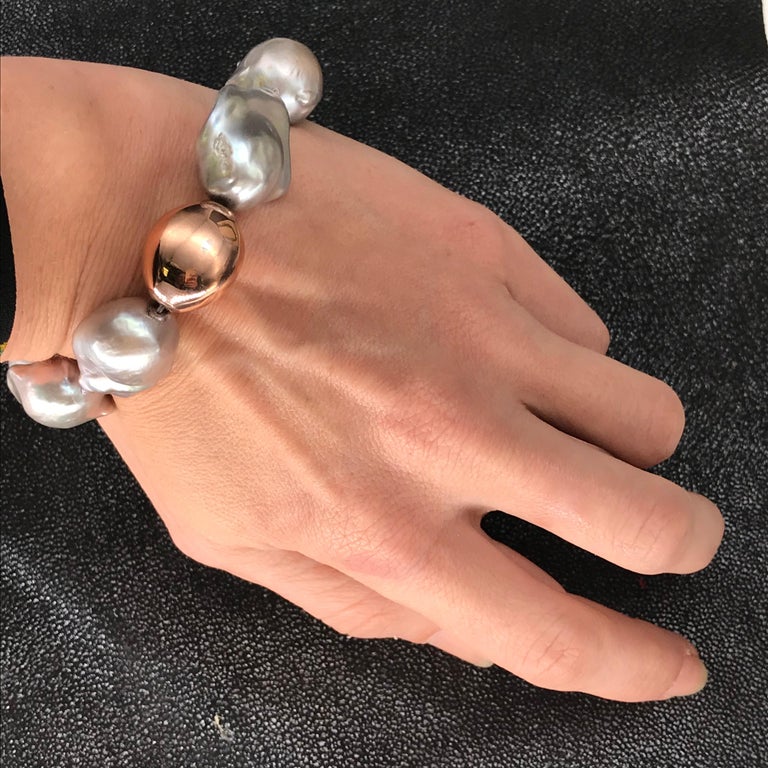 South Sea Baroque Pearl and Rose Gold with Bakelite Security Clasp at ...