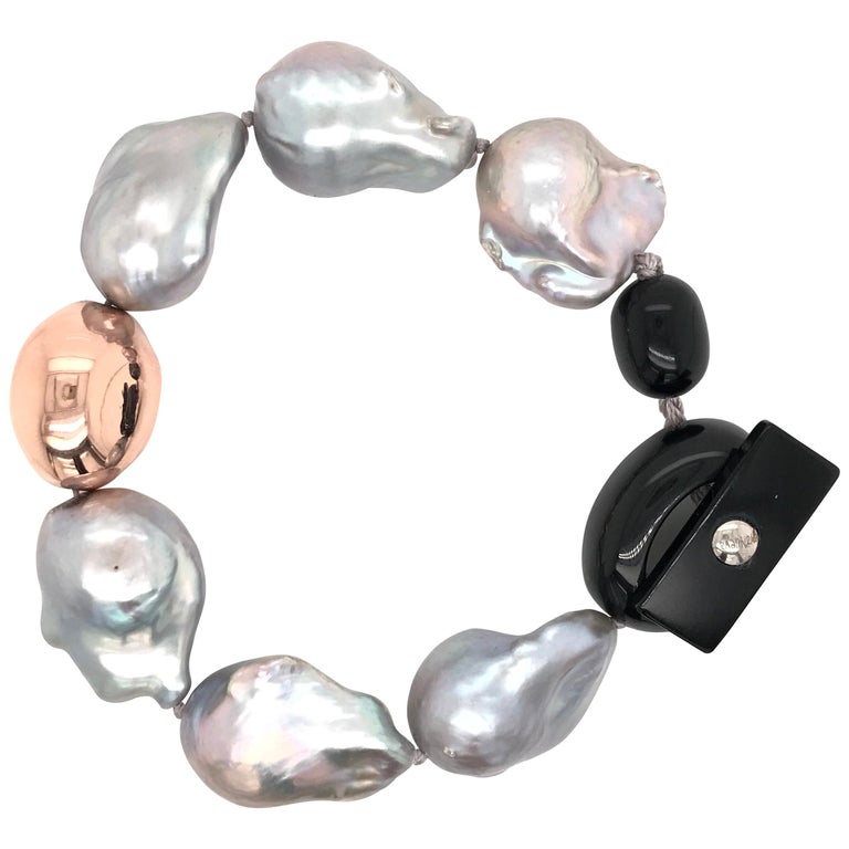South Sea Baroque Pearl and Rose Gold with Bakelite Security Clasp at ...