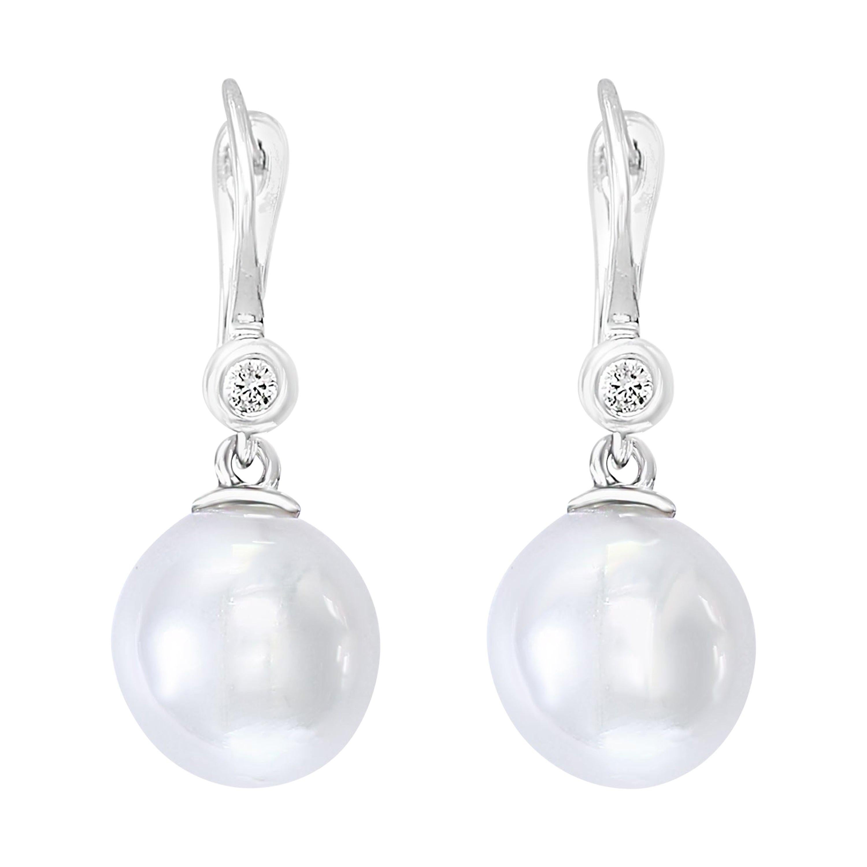 South Sea Cultured Pearl Diamond Gold Dangle Earrings at 1stDibs