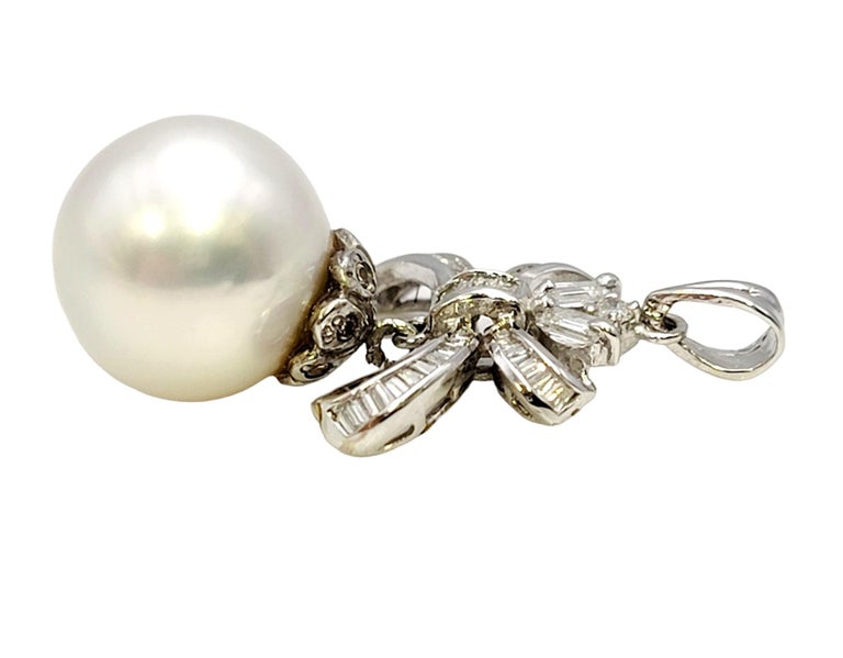 South Sea Pearl and Diamond Embellished Bow Dangle Pendant 14 Karat ...