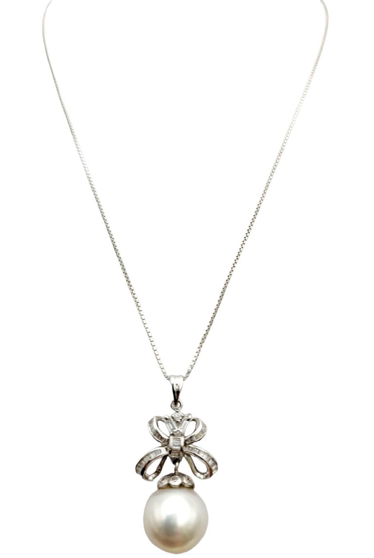 South Sea Pearl and Diamond Embellished Bow Dangle Pendant 14 Karat ...