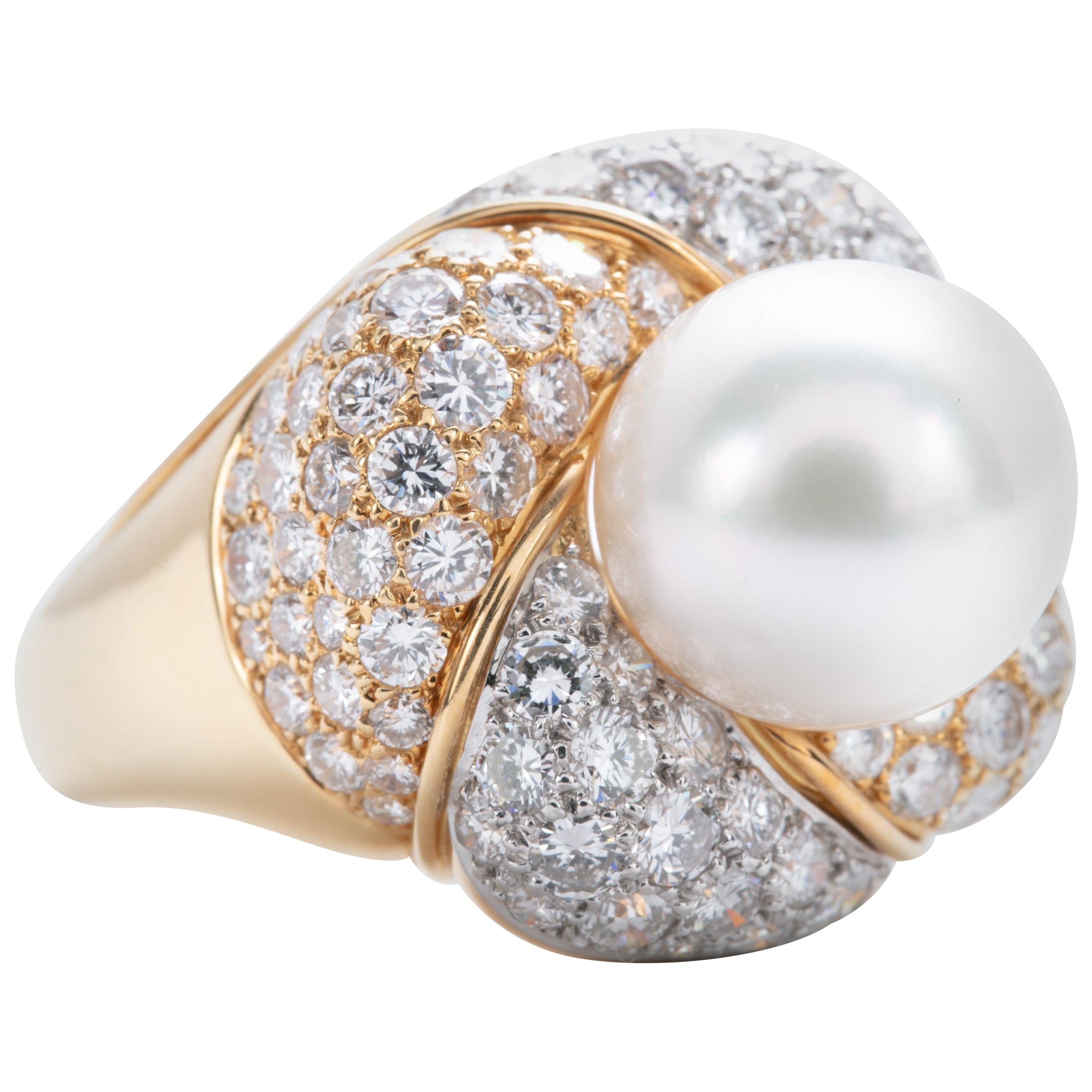 Ruser South Sea Pearl Diamond Ring For Sale at 1stDibs