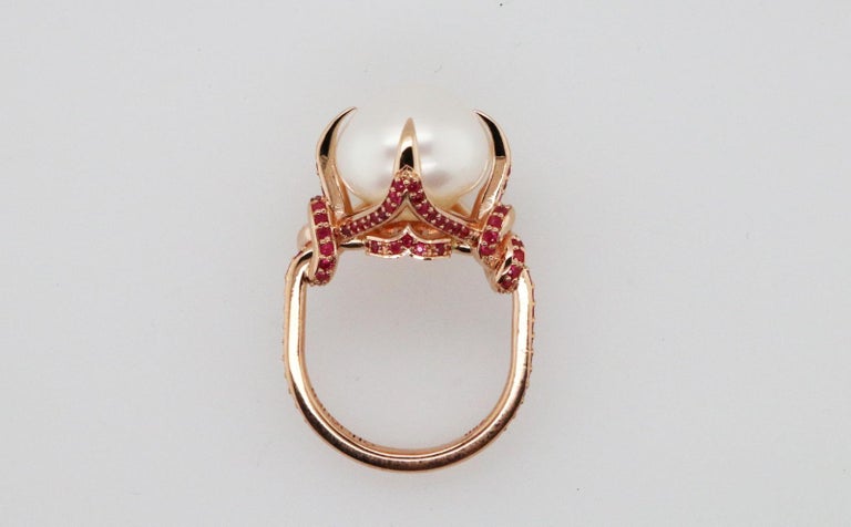 Customizable South Sea Pearl and Ruby Ring in 18ct Rose Gold For Sale ...