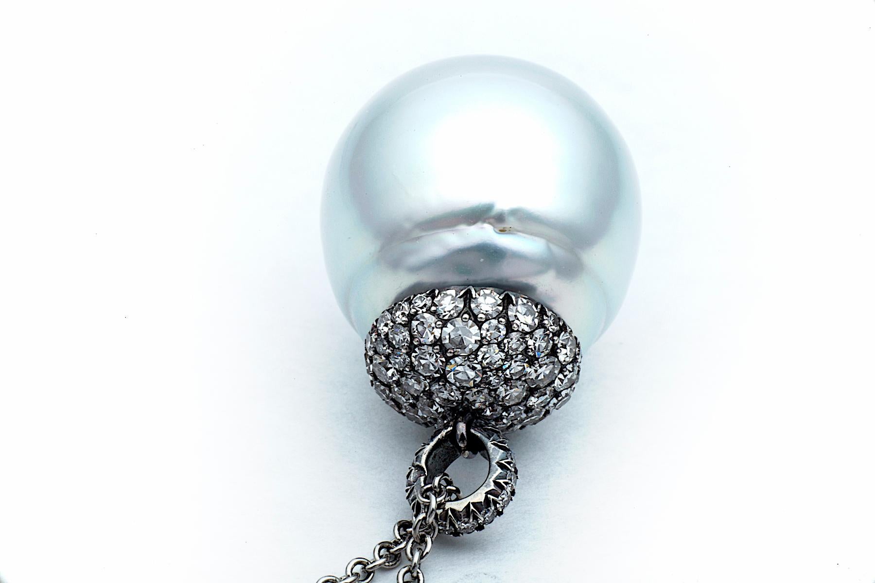 South Sea Pearl Diamond Platinum Pendant Necklace at 1stDibs