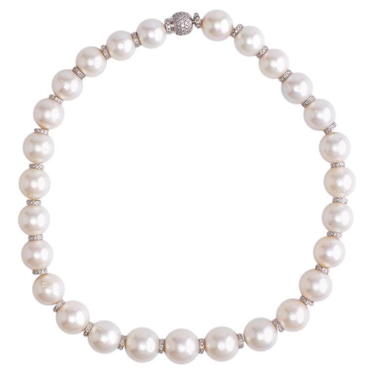 South Sea Pearl Diamond Rondelle Necklace For Sale at 1stDibs