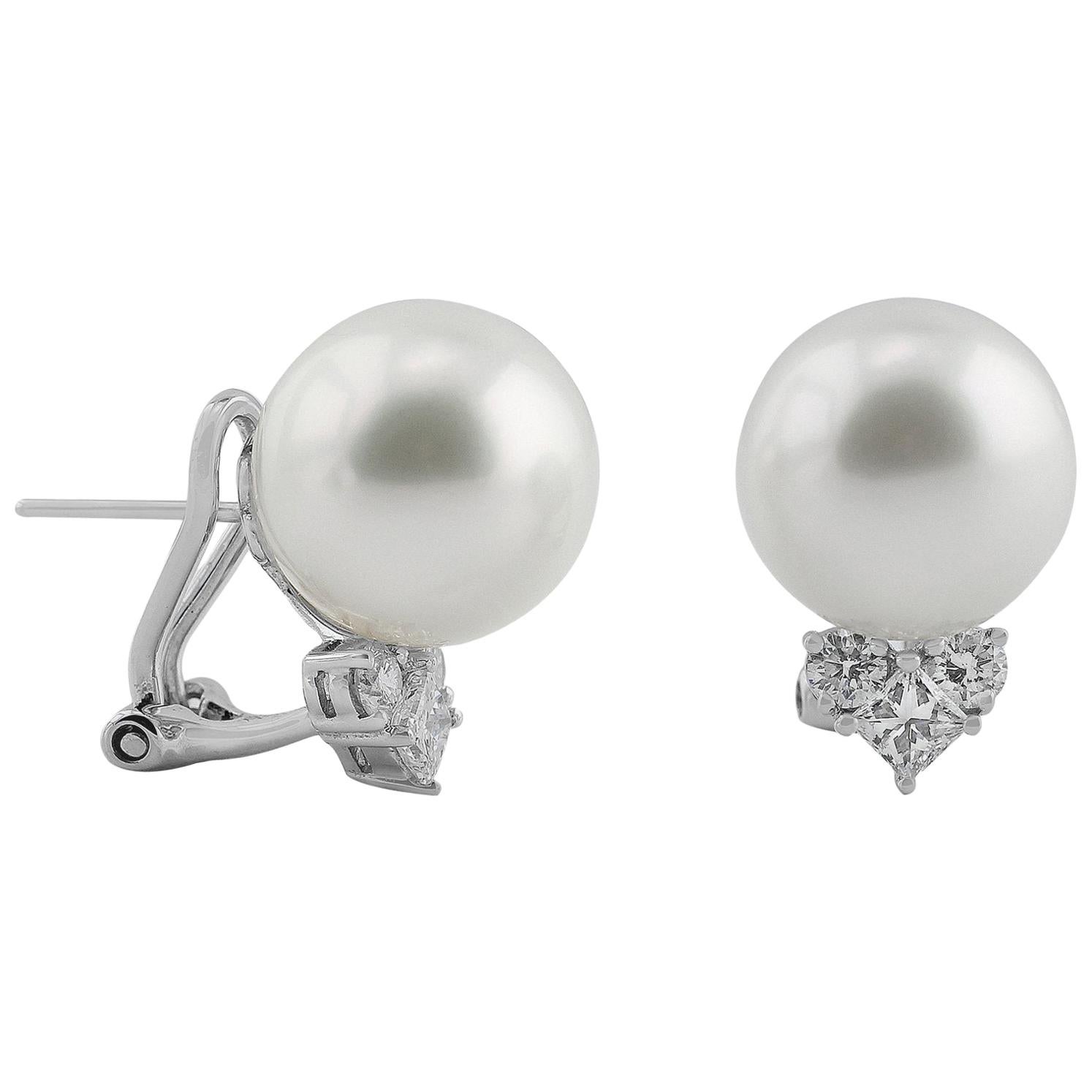 South Sea Pearl Earrings with Hand Carved Caps at 1stDibs