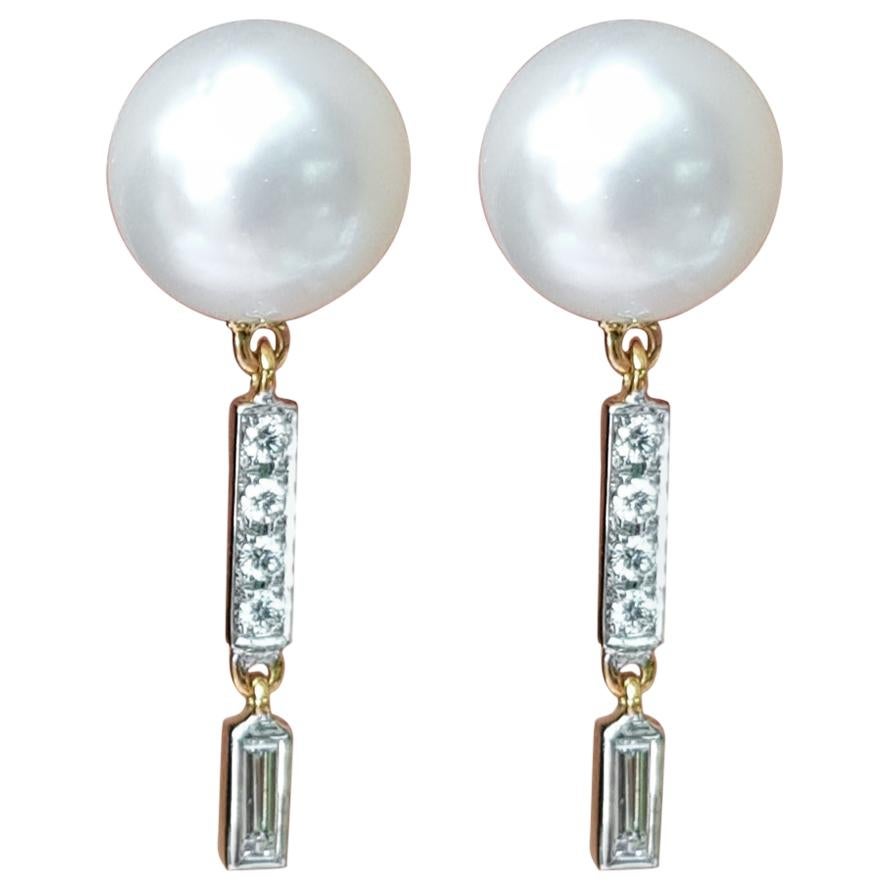 South Sea Pearl with Diamond Earrings Set in 18 Karat Gold Settings For Sale at 1stDibs