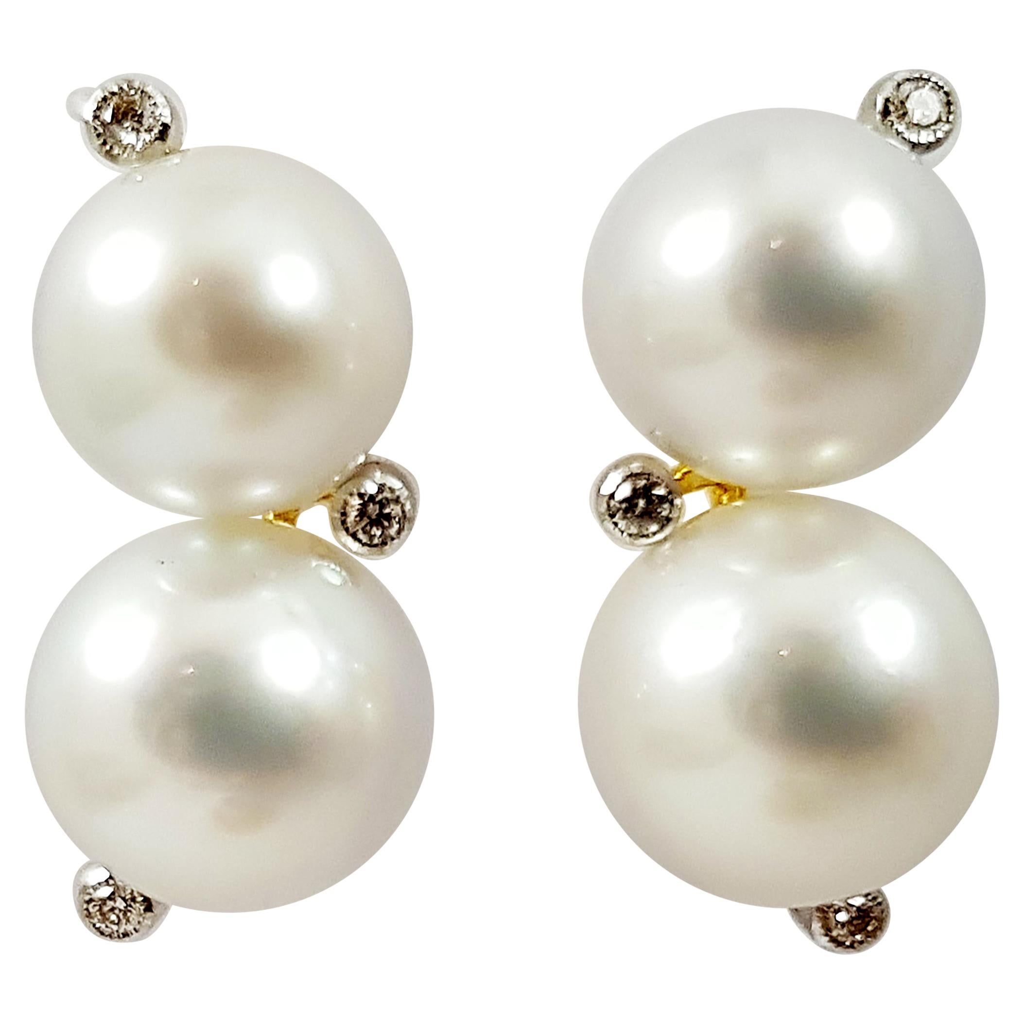 South Sea Pearl with Aquamarine and Diamond Earrings Set in 18 Karat White Gold at 1stDibs