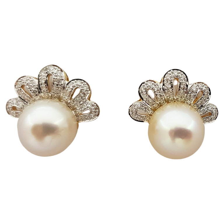 South Sea Pearl with Diamond Earrings Set in 18 Karat Gold Settings For Sale at 1stDibs