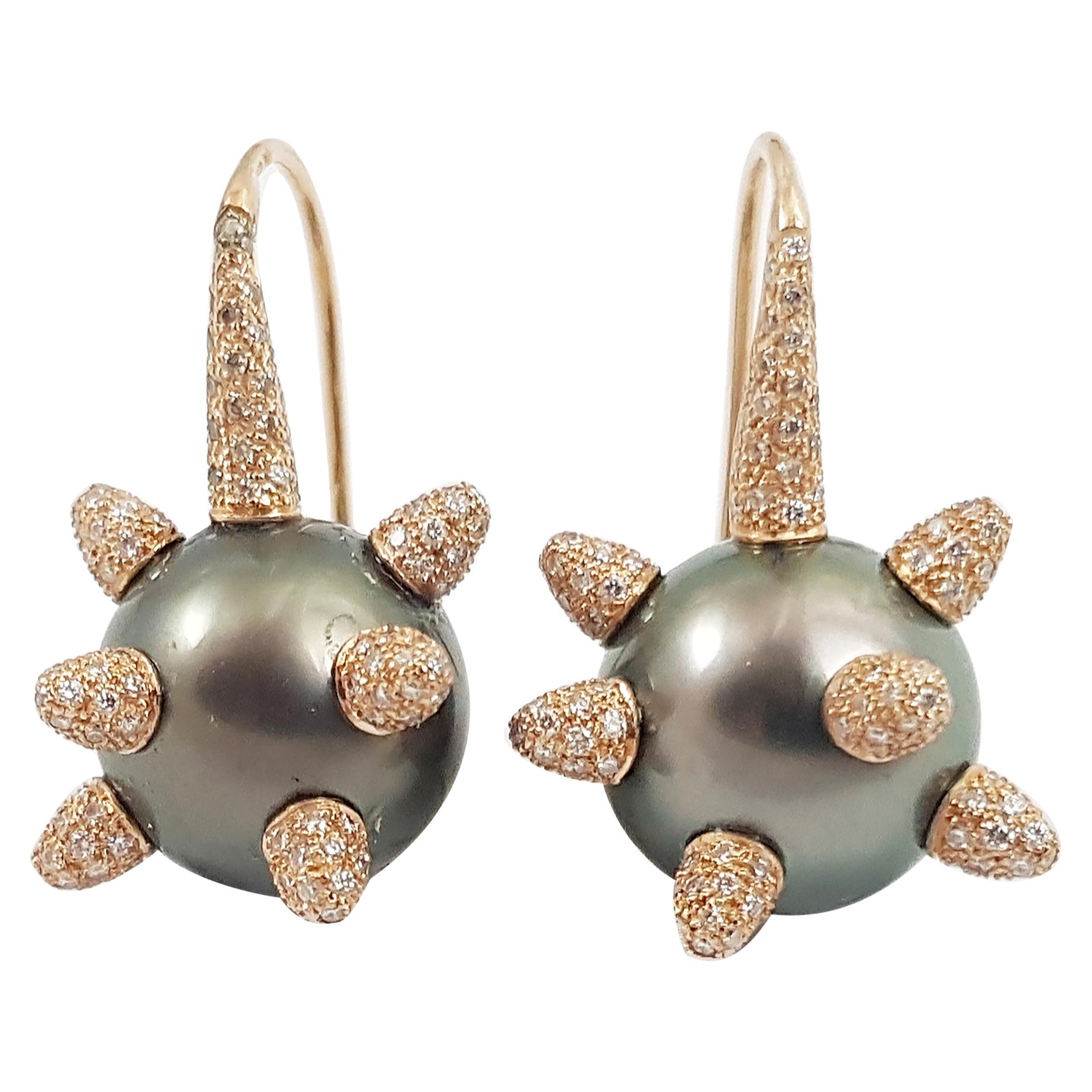 South Sea Pearl with Diamond Earrings Set in 18 Karat Gold Settings For Sale at 1stDibs