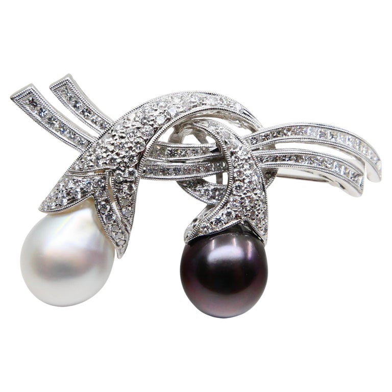 South Sea Pearls and Diamond Brooch Pendant, Nice Solid Fine Jewelry ...