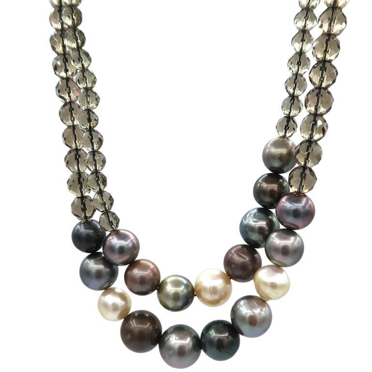 South Sea Pearls Tahitian Smoky Quartz Bead Two Strands Necklace at 1stDibs