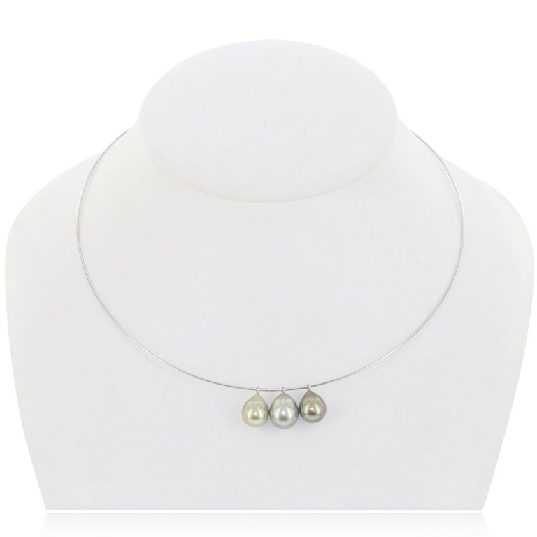South Sea Tahitian Cultured Three Drop Pearl Pendant on 18 Karat White ...