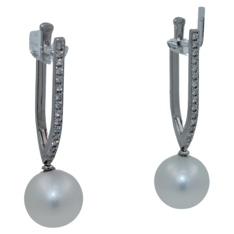 South Sea White Pearl Diamond 18 Karat White Gold Hinge Line Drop Hoop ...