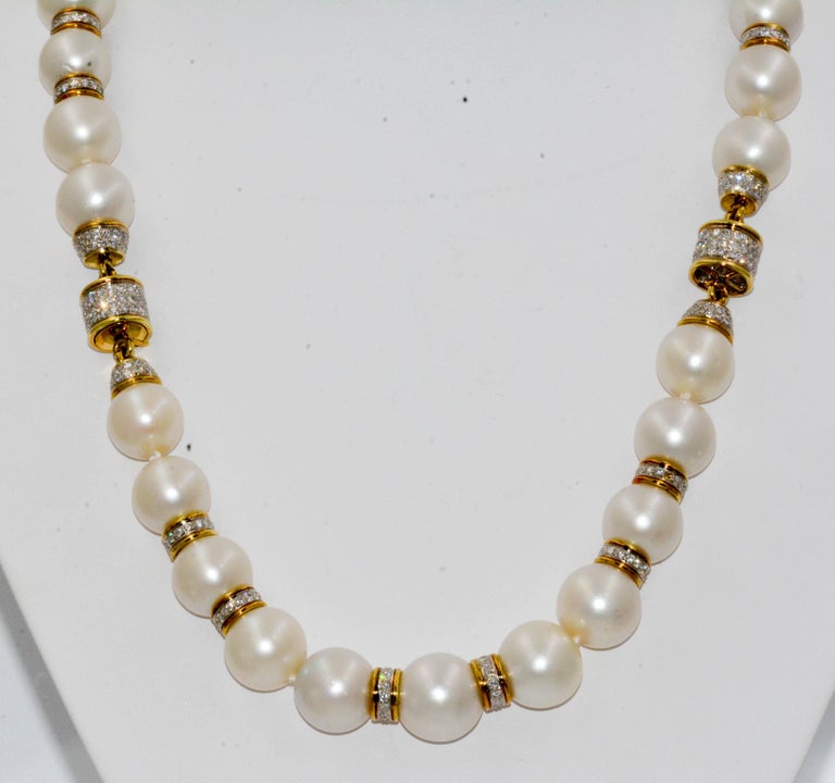 South Seas Pearls 6.00 Carat Diamond Rondelles Necklace at 1stDibs