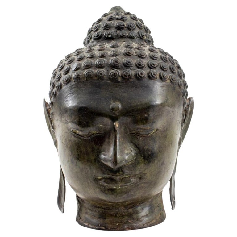 Southeast Asian Patinated Bronze Buddha Head For Sale at 1stDibs