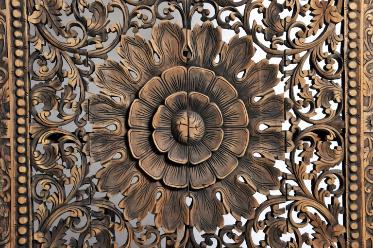 Southeast Asian Wood Carved Flower Panel at 1stDibs