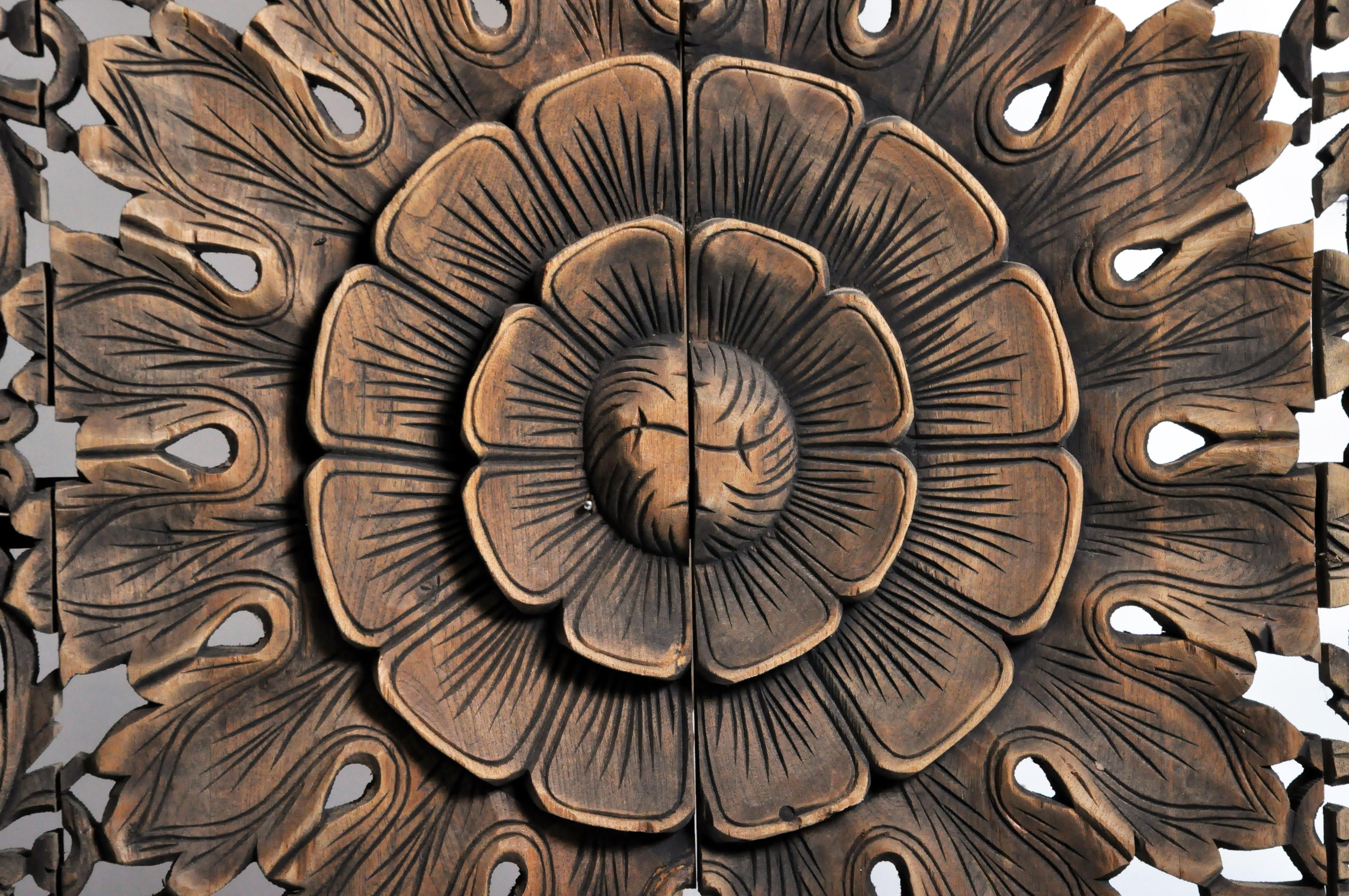 Southeast Asian Wood Carved Flower Panel at 1stDibs