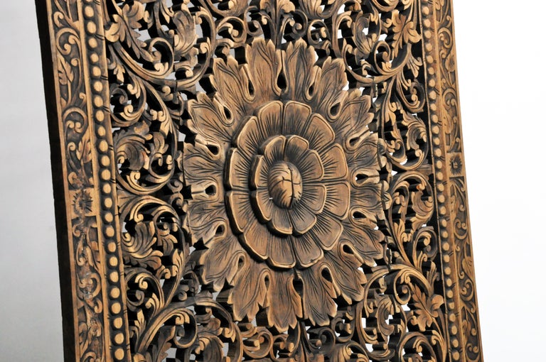 Southeast Asian Wood Carved Flower Panel at 1stDibs