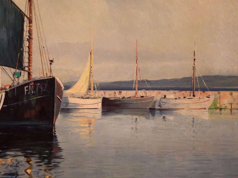 Southern European Harbor Scene, Oil on Board Signed For Sale at 1stDibs