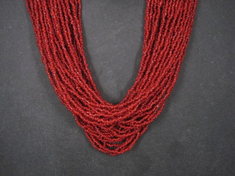 Southwestern Vintage 40 Strand Coral Bead Necklace For Sale at 1stDibs