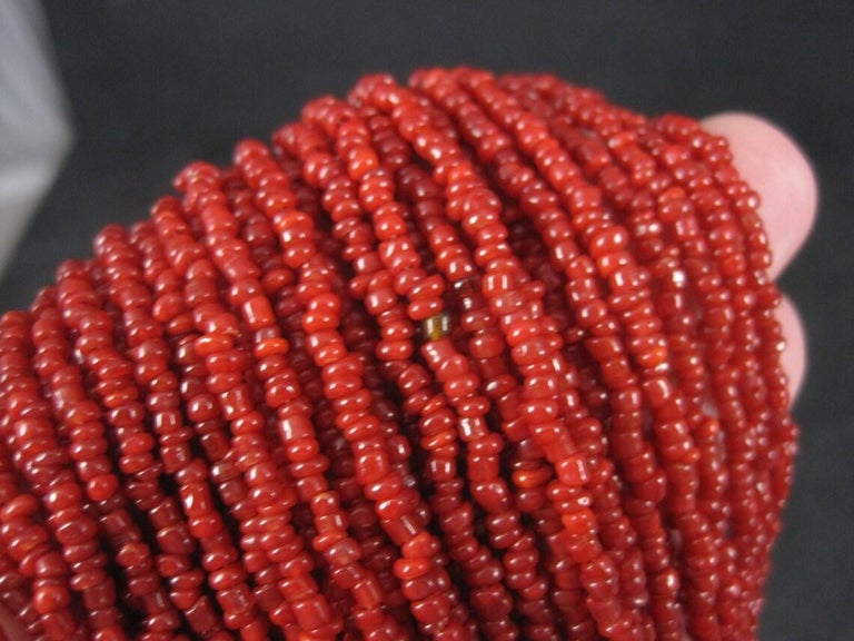 Southwestern Vintage 40 Strand Coral Bead Necklace For Sale at 1stDibs