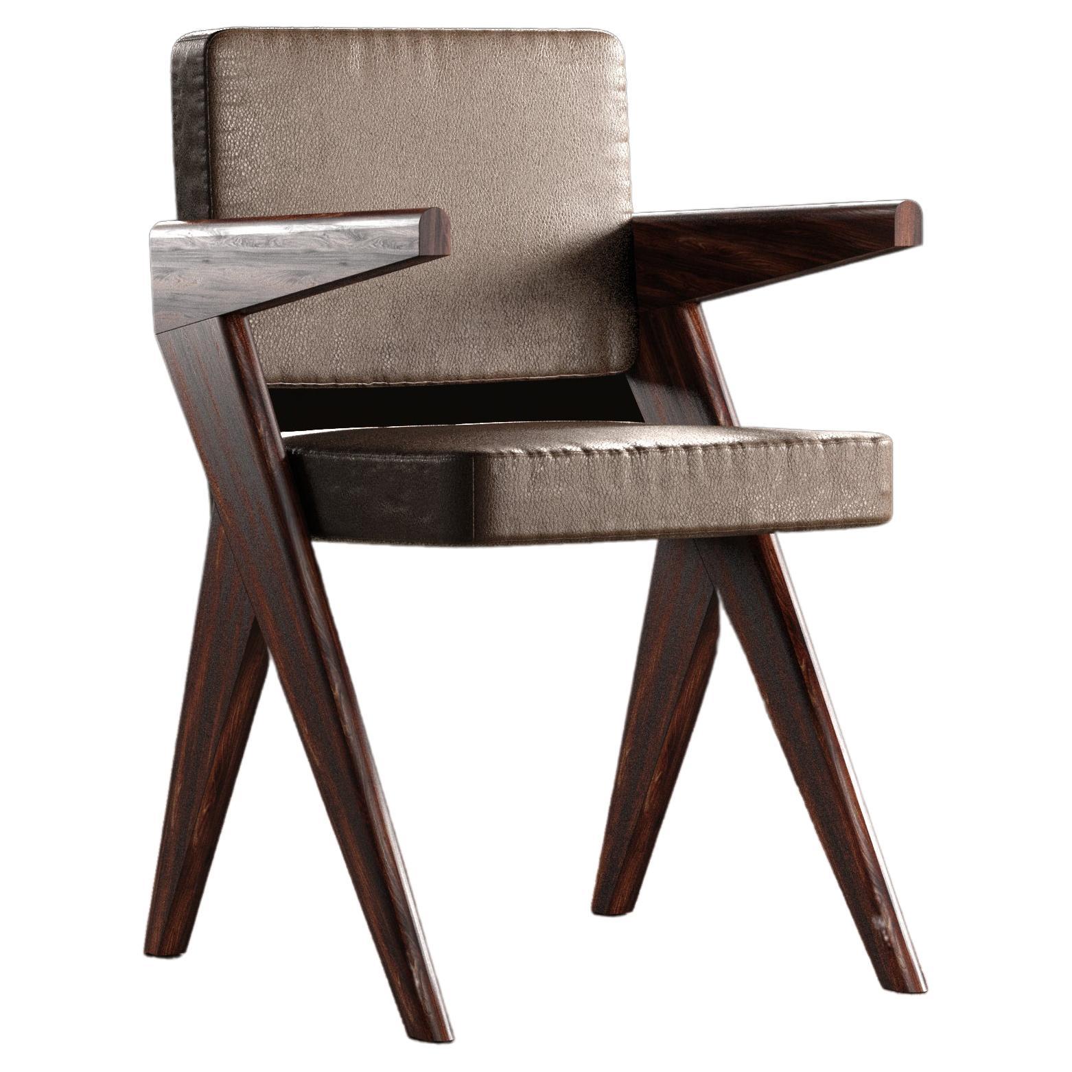 Souvenir Chair Dark Elm Wood Touch Leather Brown For Sale at 1stDibs ...