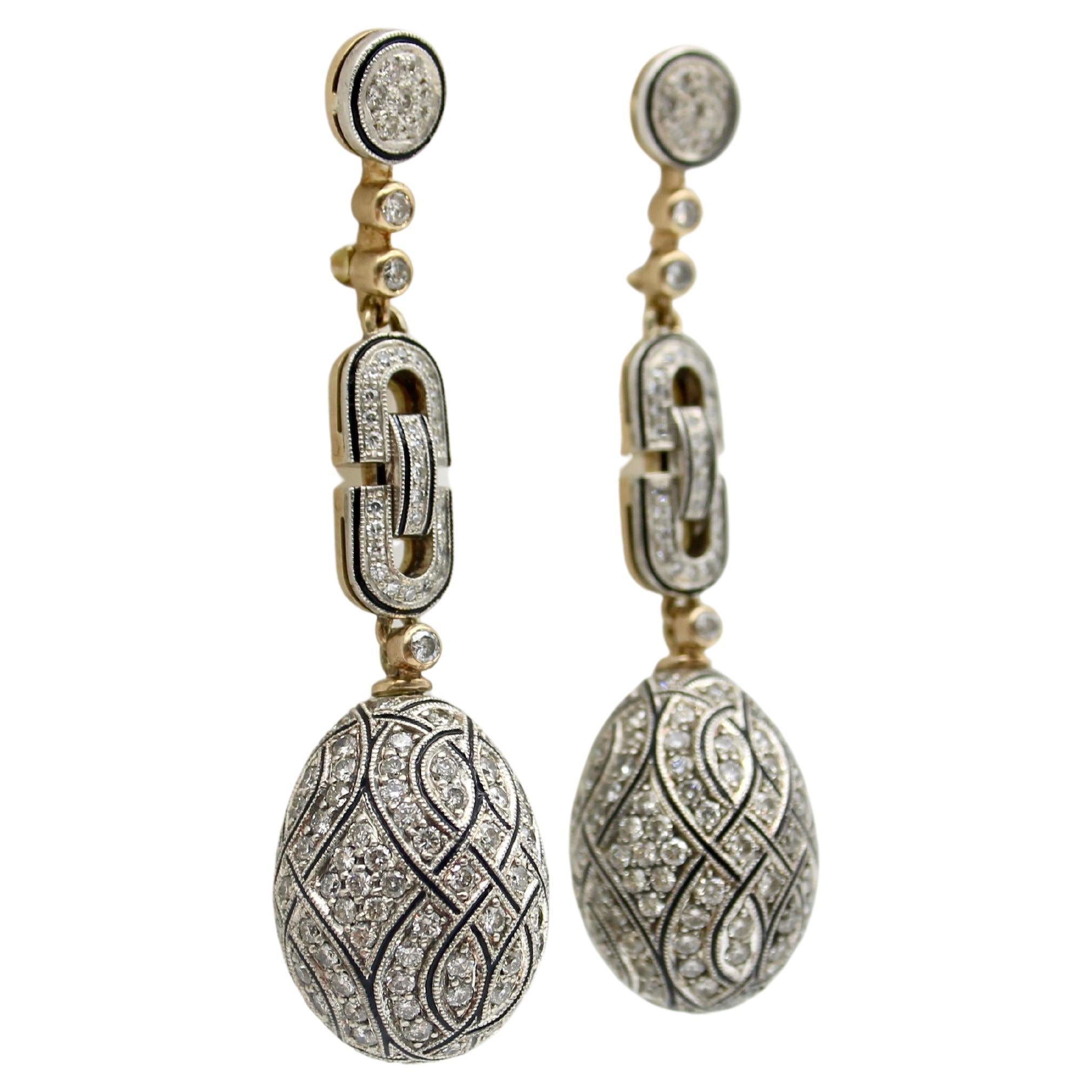 Soviet 18k Gold and Sterling Silver Vintage Micro Pave Diamond Egg Drop ...