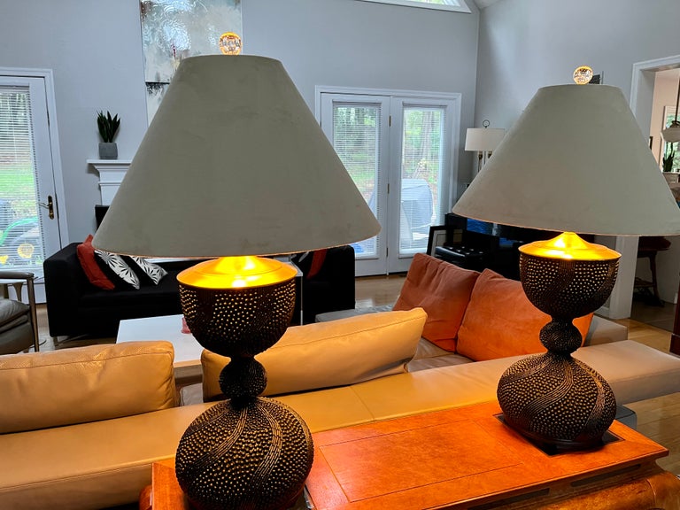 SP Lighting Hobnail Lamp, Suede Shade with Gold Foil Interior and ...