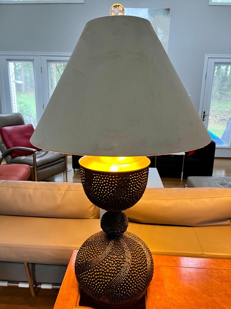 SP Lighting Hobnail Lamp, Suede Shade with Gold Foil Interior and ...