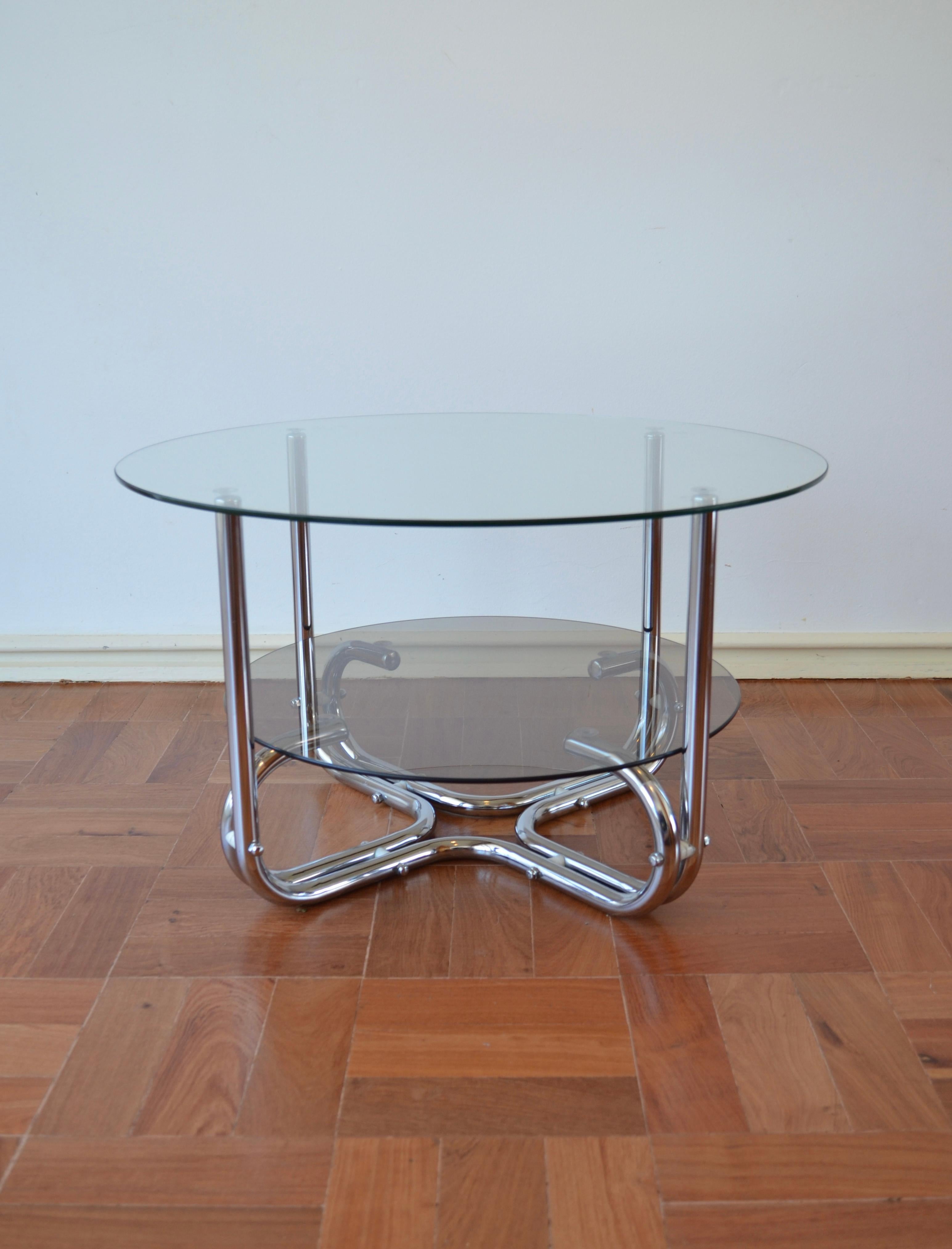 Space age chrome coffee table with double top, 1970s For Sale at 1stDibs