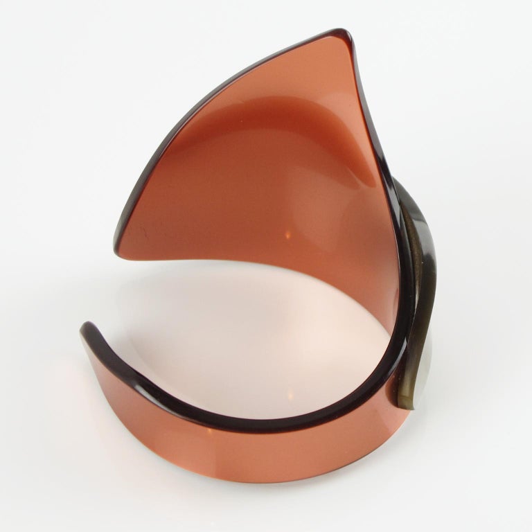 Space Age Futuristic Lucite Cuff Bracelet Gray and Pumpkin For Sale at ...