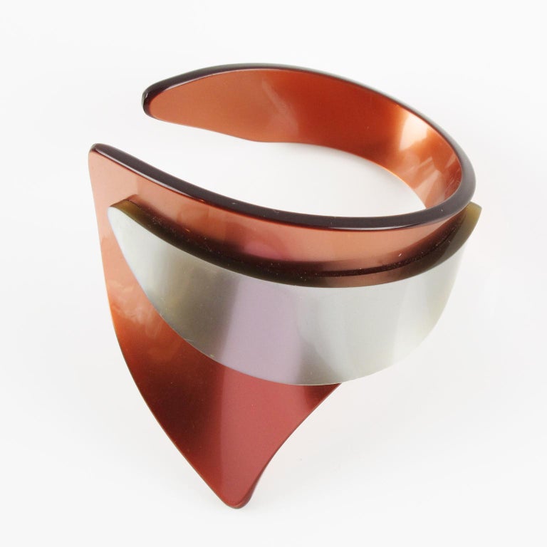 Space Age Futuristic Lucite Cuff Bracelet Gray and Pumpkin For Sale at ...
