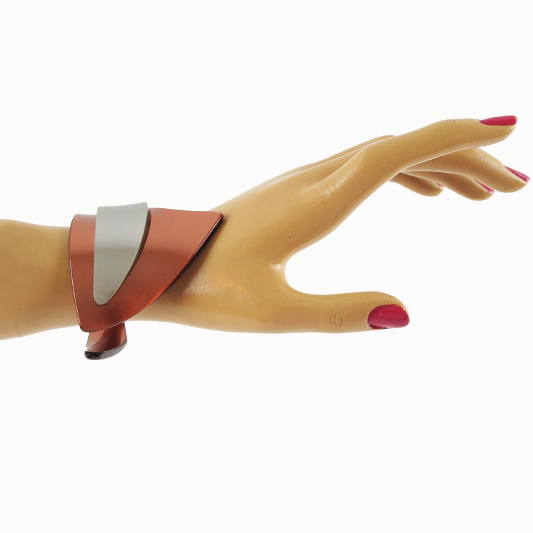 Space Age Futuristic Lucite Cuff Bracelet Gray and Pumpkin For Sale at ...
