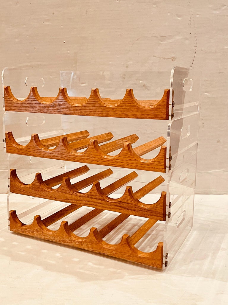 Space Age Lucite and Oak 20 Bottle Capacity Stackable Wine Rack For ...
