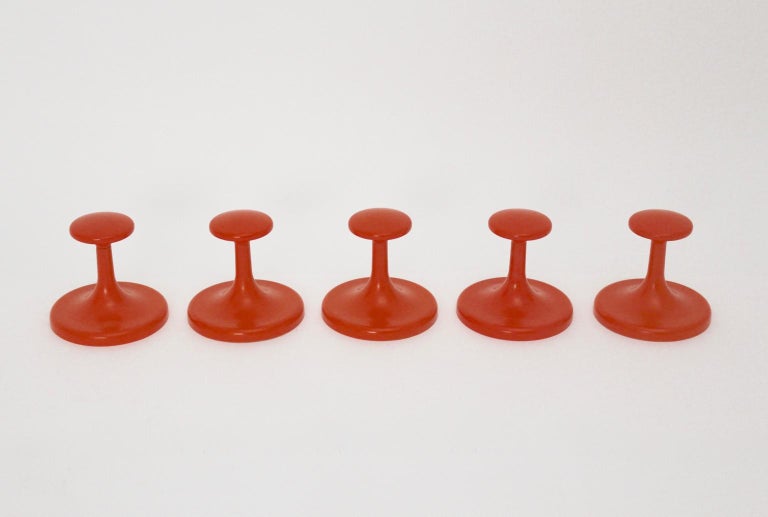 Space Age Set of five Orange Vintage Plastic Coat Hooks/Wall Hooks ...